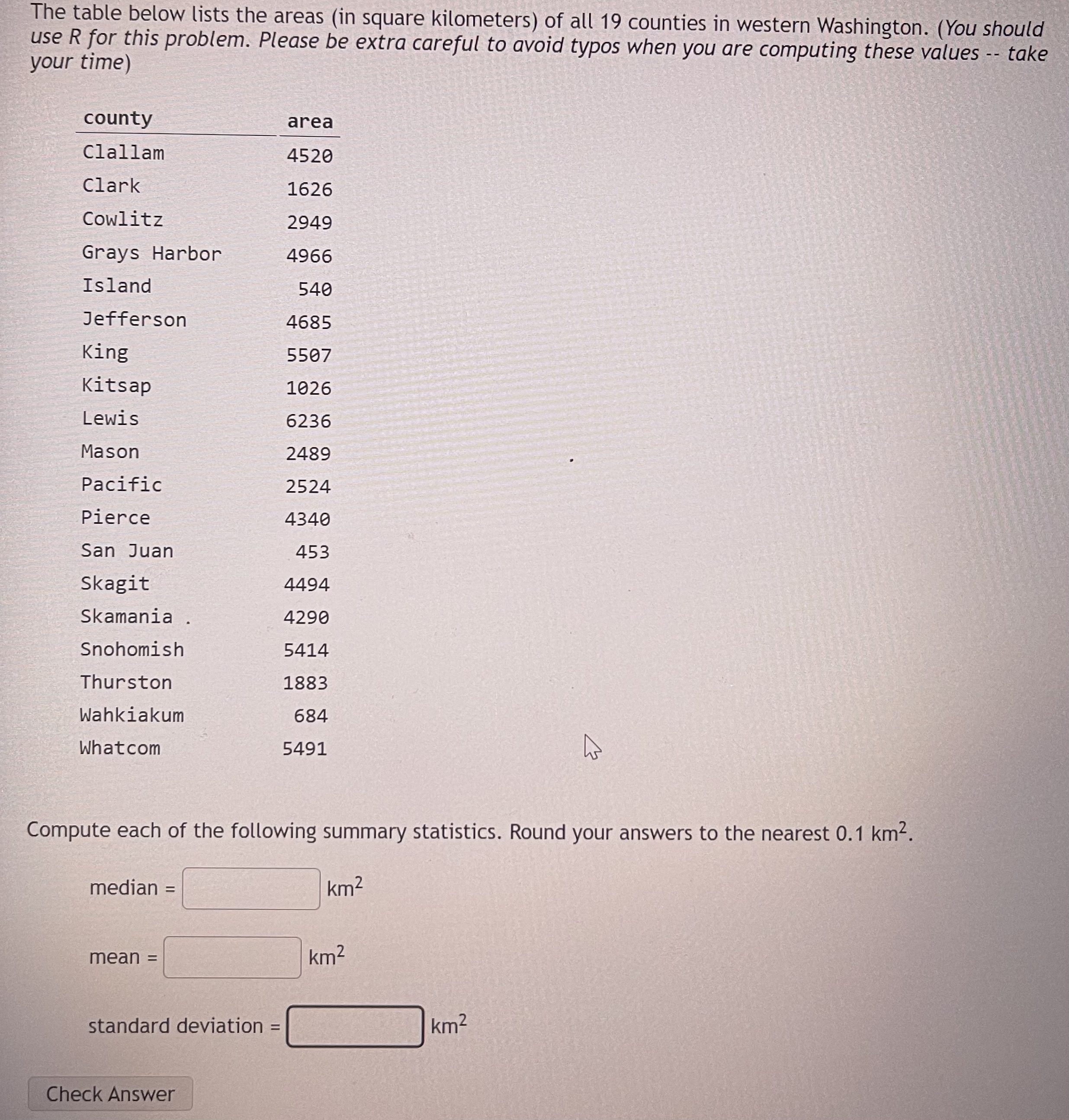 Solved The table below lists the areas (in square | Chegg.com