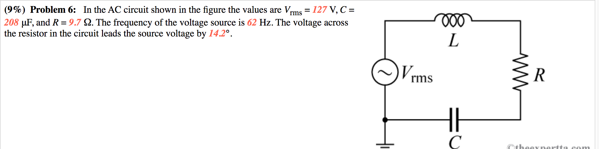 Solved: (9%) Problem 6: In The AC Circuit Shown In The Fig... | Chegg.com