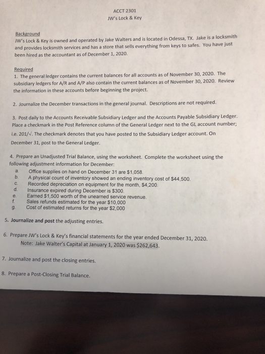 JWs Lock & Key had the following transactions in | Chegg.com