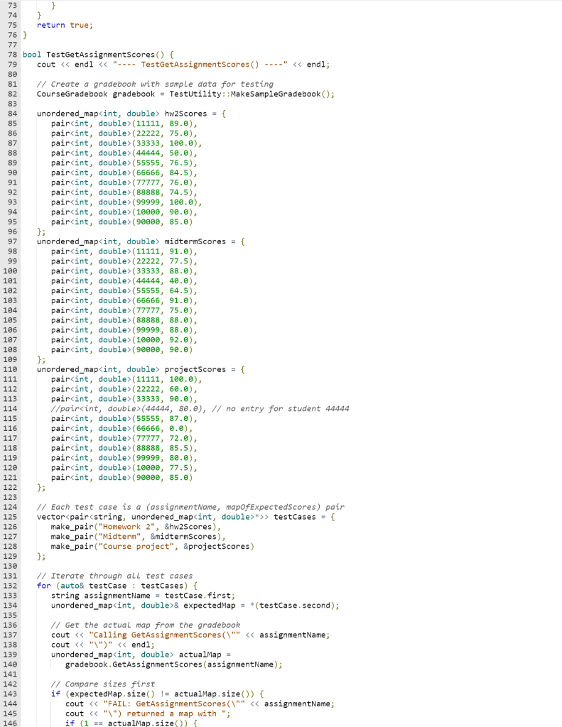 Solved 6.11 LAB: Course gradebook with unordered_map (C++). | Chegg.com