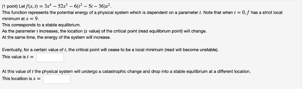 Solved (1 point) Let f(x,) 3r - 52x3 -6(2-5t-36)x2 This | Chegg.com