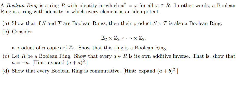 Solved A Boolean Ring Is A Ring R With Identity In Which 