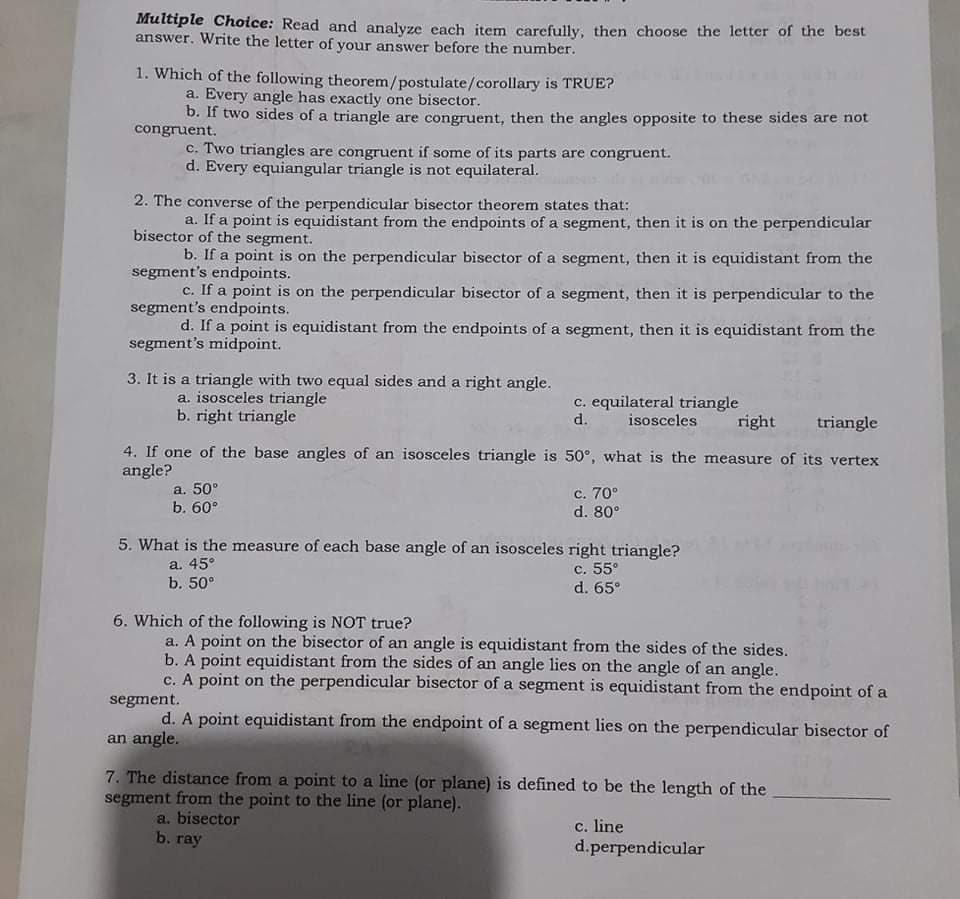 Solved Multiple Choice: Read and analyze each item | Chegg.com