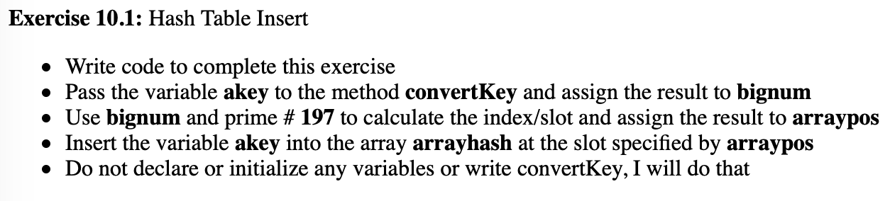 Exercise 10.1: Hash Table Insert • Write code to | Chegg.com