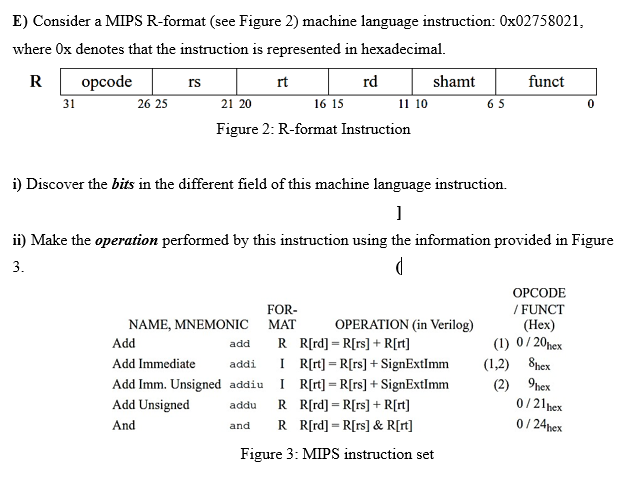 Solved E) Consider a MIPS R-format (see Figure 2) machine | Chegg.com