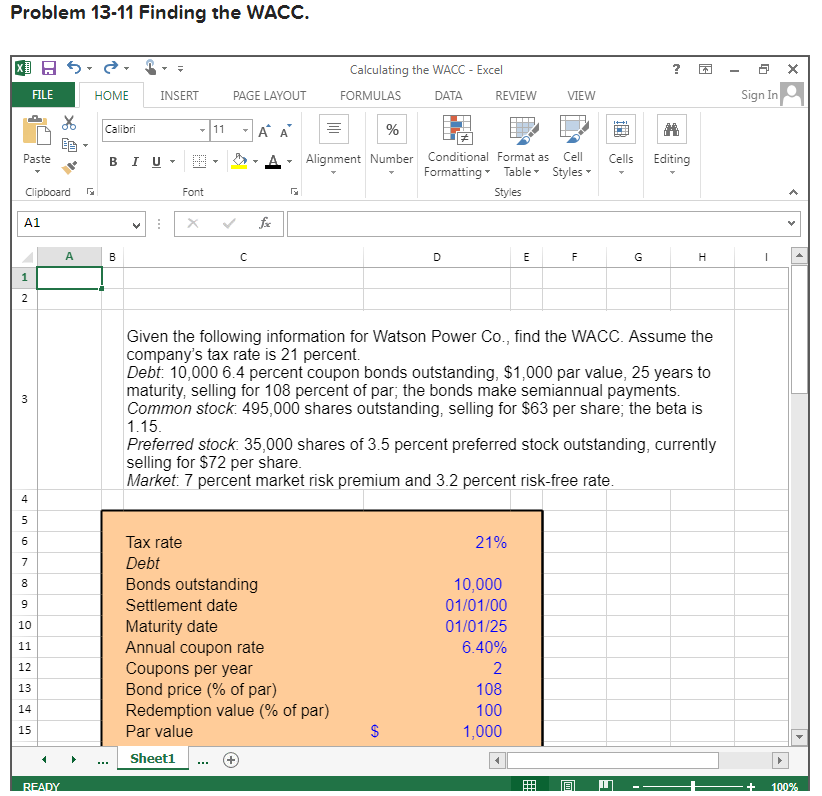Solved Problem 13-11 Finding the WACC. | Chegg.com