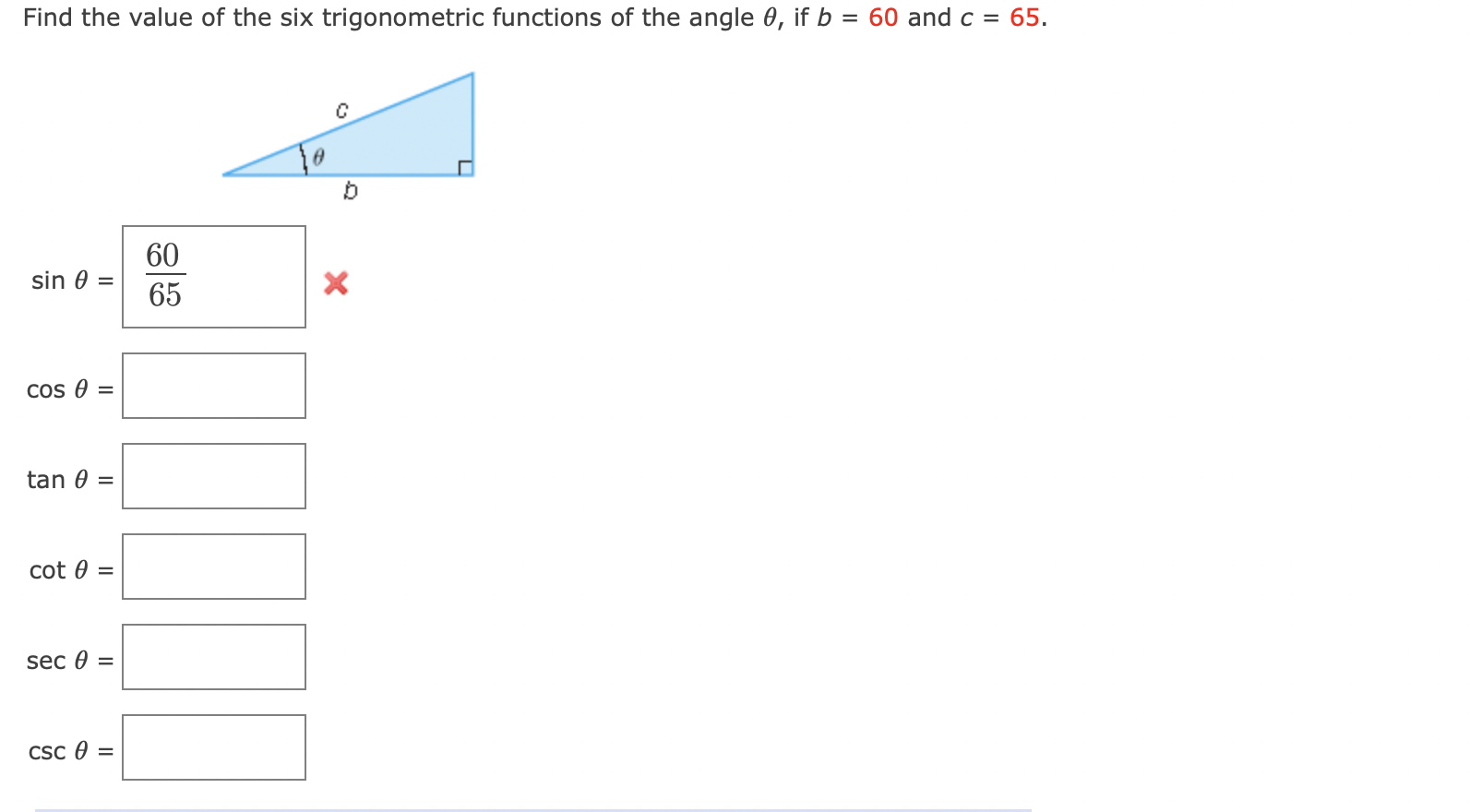 Solved Find the value of the six trigonometric functions of | Chegg.com