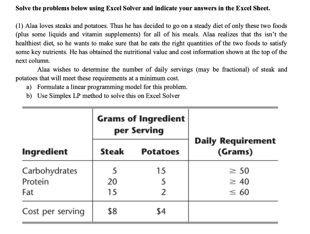 Solved Solve the problems below using Excel Solver and | Chegg.com