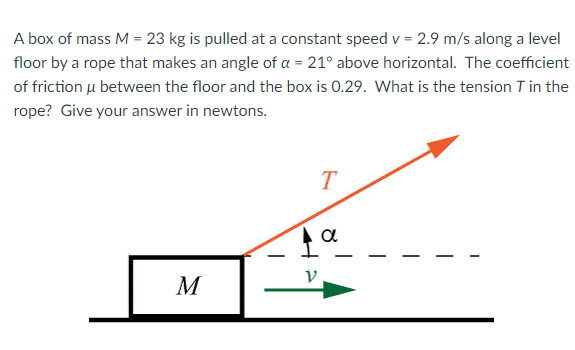 Solved A box of mass M=23 kg is pulled at a constant speed | Chegg.com