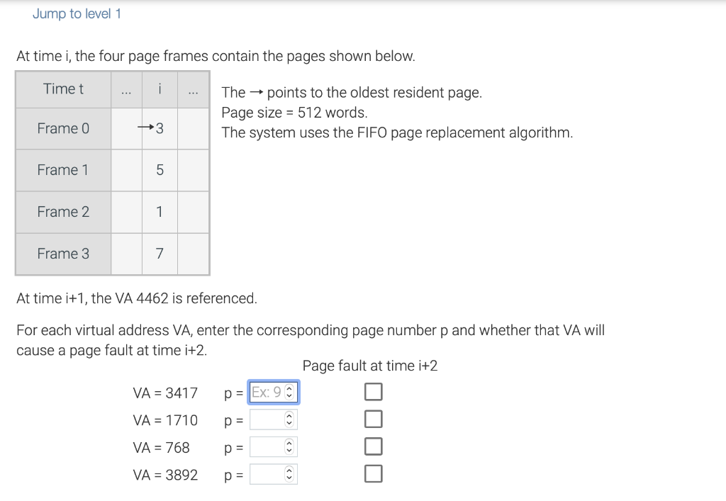 Solved Jump to level 1 At time i, the four page frames | Chegg.com