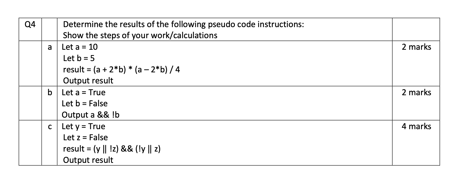 Solved Q4 a 2 marks Determine the results of the following | Chegg.com