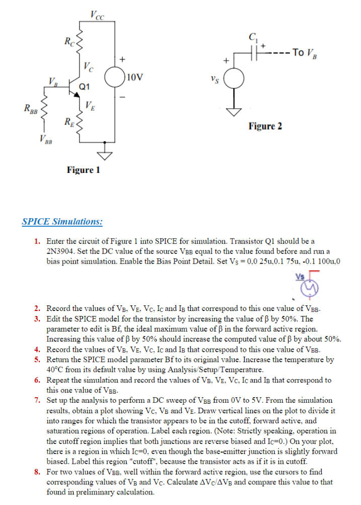 RBB VBB RE Vcc Q1 VE Figure 1 10V Vs Figure 2 -To VB | Chegg.com