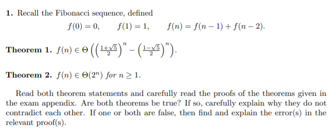 Solved 1. Recall the Fibonacci sequence, defined f(0) = 0, | Chegg.com