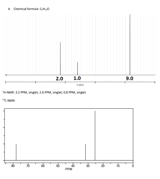 Solved 4. Chemical formula: C5H12O 1H-NMR: 3.2 PPM, singlet; | Chegg.com