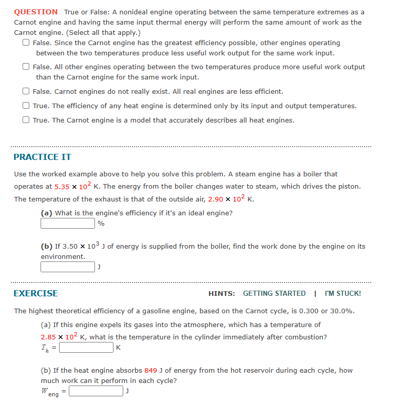 Solved QUESTION True or False: A nonideal engine operating | Chegg.com