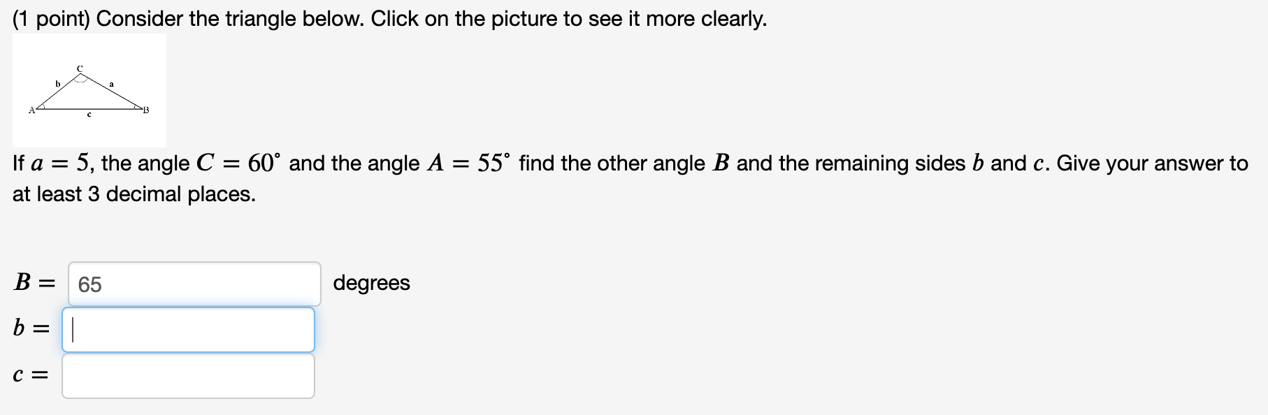 Solved (1 point) Consider the triangle below. Click on the | Chegg.com