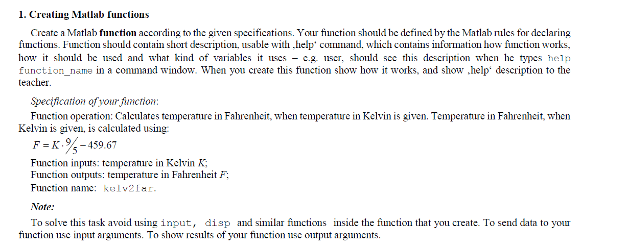 Solved Applicable functions: function, varargin, nargin, | Chegg.com