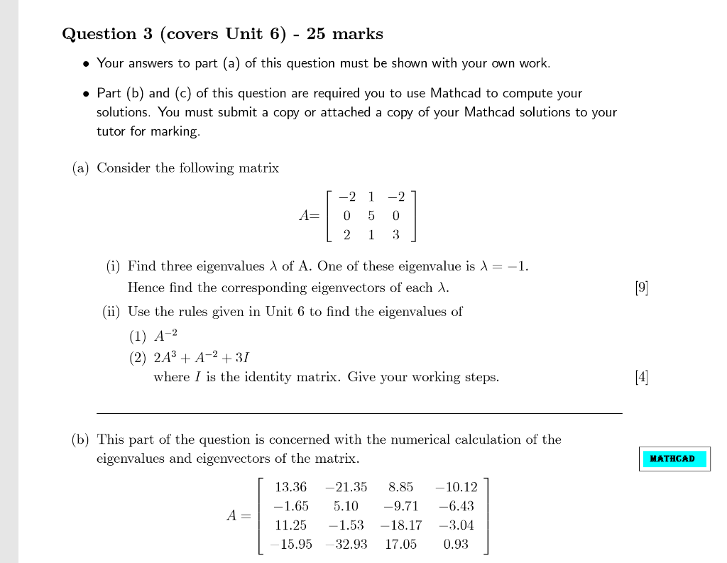 Solved Question 3 (covers Unit 6) - 25 marks . Your answers | Chegg.com