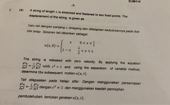 Solved EUM114 -3- A string of length L is stretched and | Chegg.com