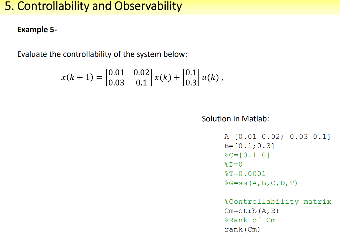 Solved 5. Controllability and Observability Example 5- | Chegg.com