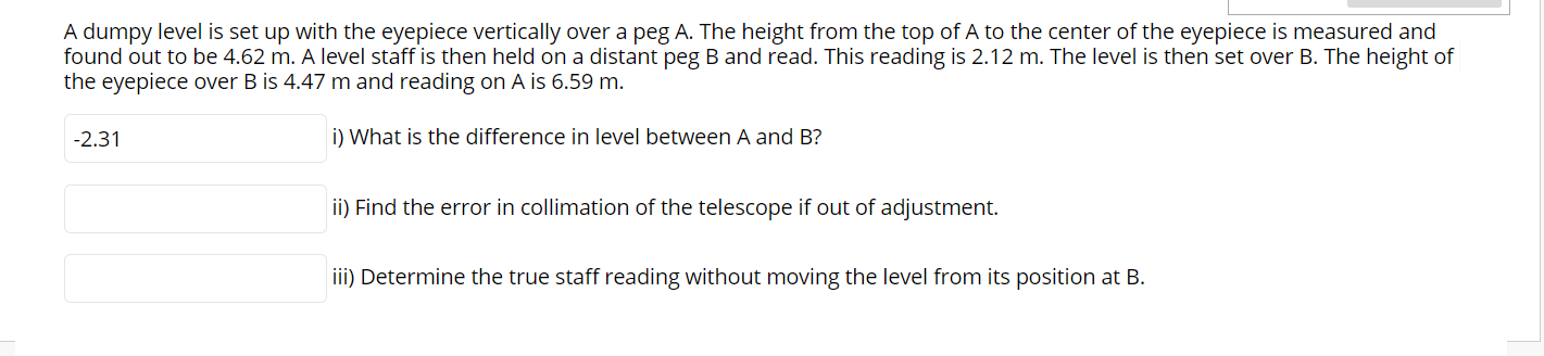 Solved A dumpy level is set up with the eyepiece vertically | Chegg.com