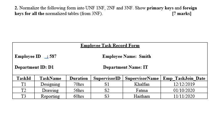 Solved 2. Normalize the following form into UNF INF, 2NF and | Chegg.com Solved 2. Normalize the following form into UNF INF, 2NF and | Chegg.com