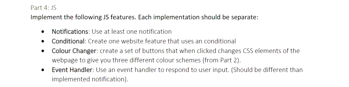 Solved Part 4: JS Implement the following JS features. Each | Chegg.com