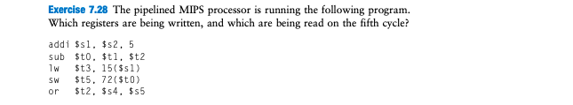 Solved Exercise 7.28 The pipelined MIPS processor is running | Chegg.com