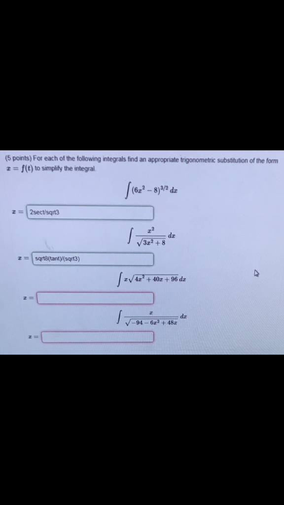 Solved (5 points) For each of the following integrals find | Chegg.com