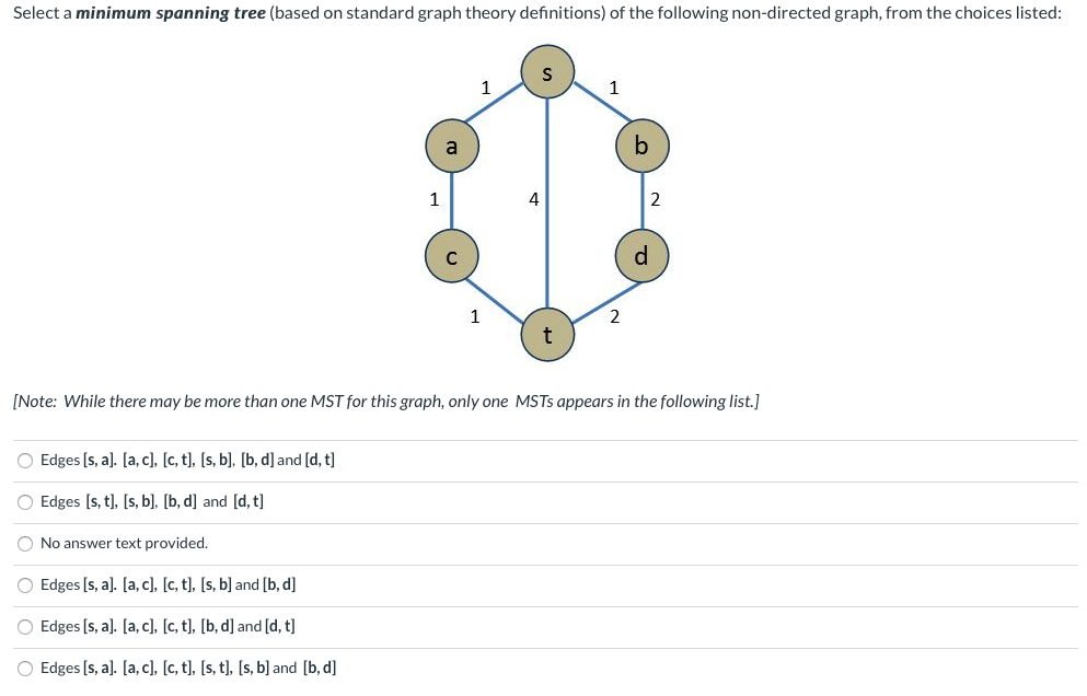 Solved Select A Minimum Spanning Tree Based On Standard 7630