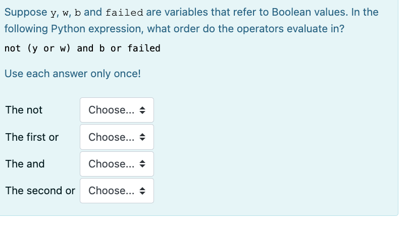 Solved Suppose y, w, b and failed are variables that refer | Chegg.com