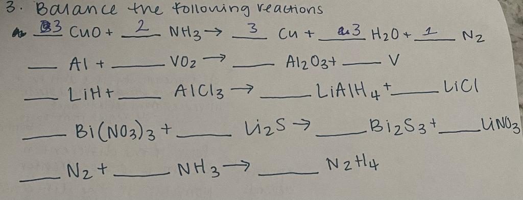 Solved 3. Basance the folloning reactions Al + VO2→ Al2O3+ C | Chegg.com