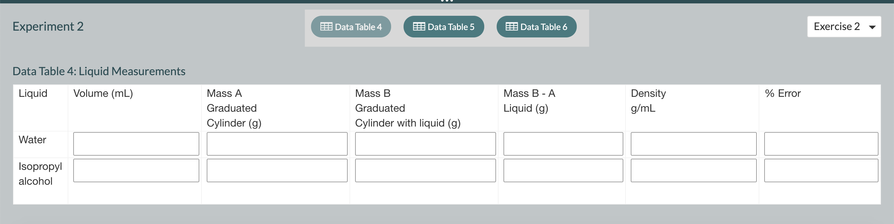 Experiment 2 Data Table 4 Data Table 5 Data Table 6 | Chegg.com