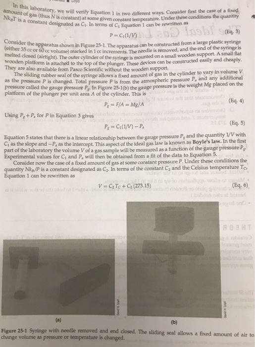 Solved 25 LABORATORY The LABORATORY 25 The Ideal Gas Law | Chegg.com