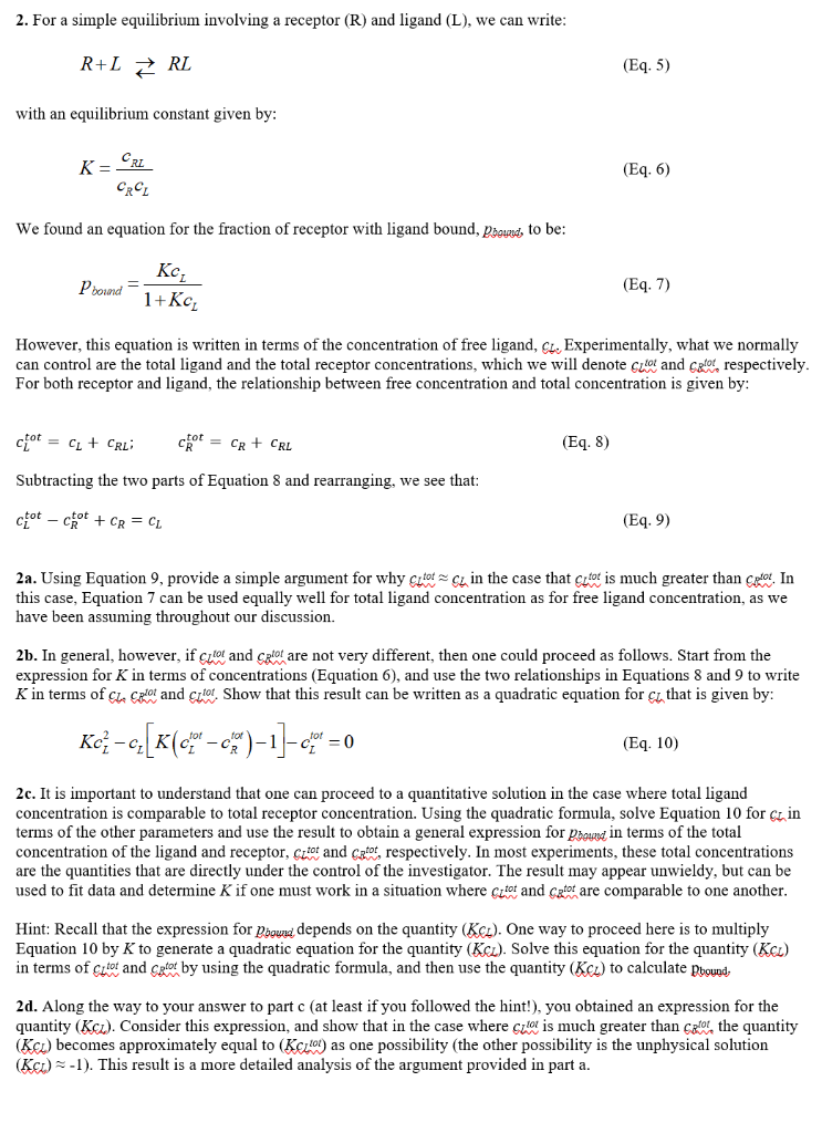 2. For a simple equilibrium involving a receptor (R) | Chegg.com