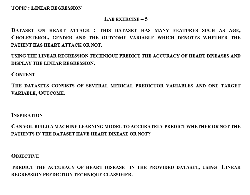 Solved LAB EXERCISE - 5 DATASET ON HEART ATTACK : THIS | Chegg.com
