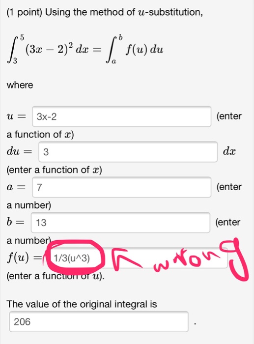 Solved Using the method of u-substitution, integral^5_3 (3x | Chegg.com