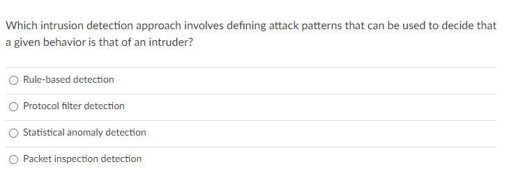Solved Which intrusion detection approach involves defining | Chegg.com