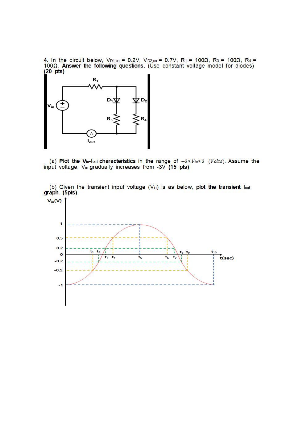 Solved 4. In the circuit below, VD1, on = 0.2V, VD2,on = | Chegg.com