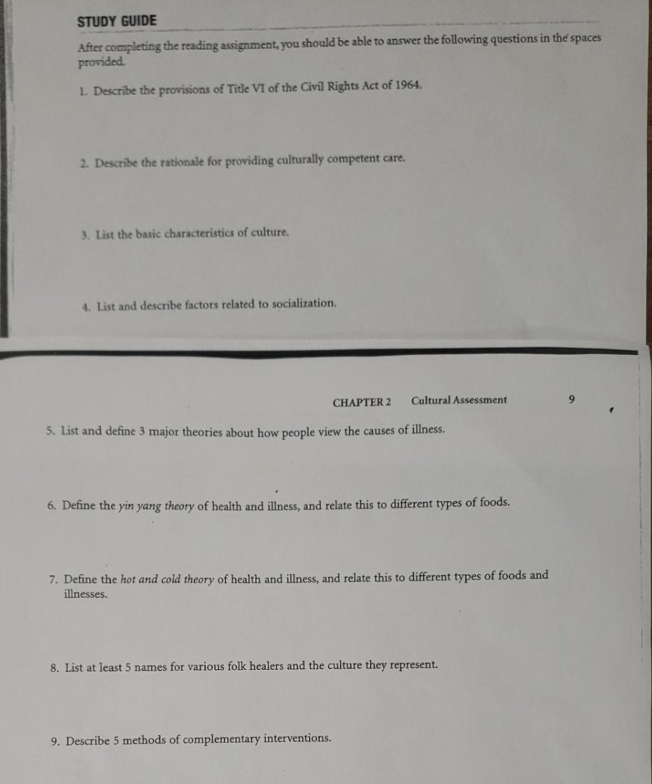 Solved STUDY GUIDE After completing the reading assignment, | Chegg.com