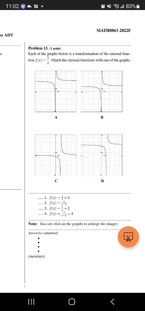 Solved Problem 13. (1 point) Each of the graphs below is a | Chegg.com Solved Problem 13. (1 point) Each of the graphs below is a | Chegg.com