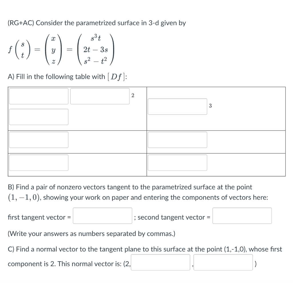 (RG+AC) Consider the parametrized surface in 3-d | Chegg.com