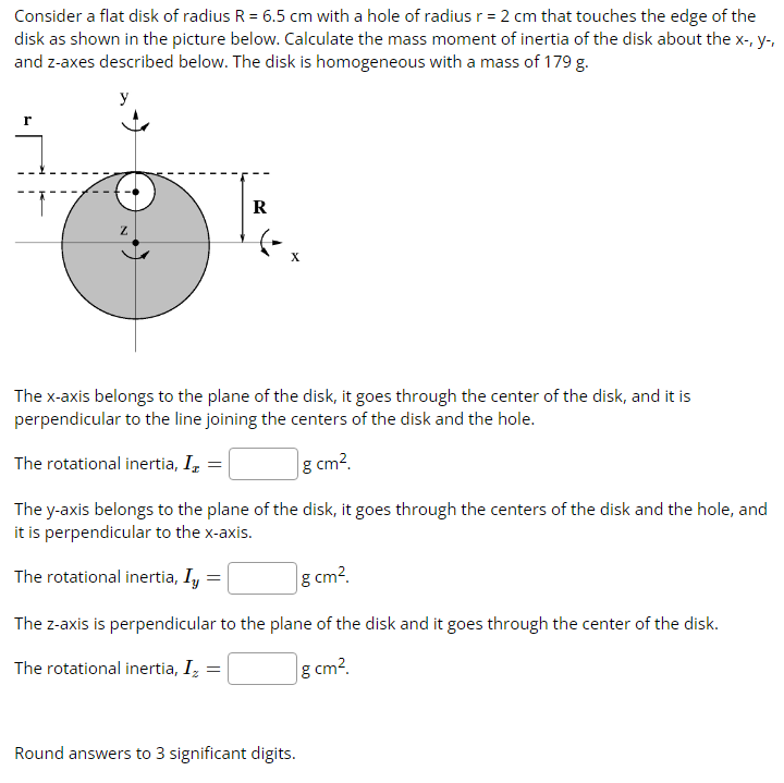 Solved Consider a flat disk of radius R = 6.5 cm with a hole | Chegg.com