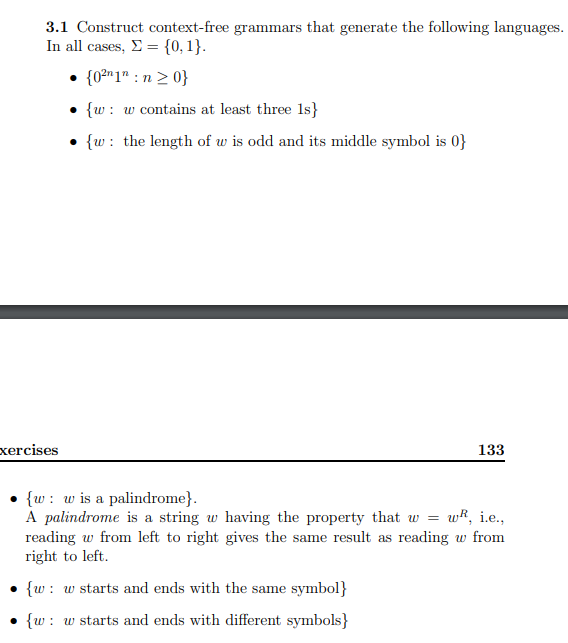 Solved 3.1 Construct context-free grammars that generate the | Chegg.com