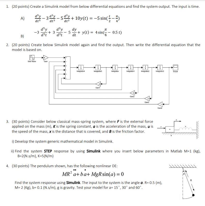 Solved 1. (20 points) Create a Simulink model from below | Chegg.com