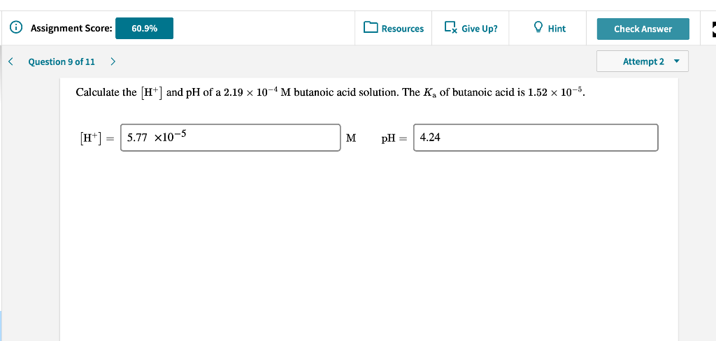 Solved Assignment Score: 60.9% Resources [ Give Up? Hint | Chegg.com