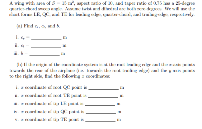 Solved A wing with area of S = 15 m², aspect ratio of 10, | Chegg.com