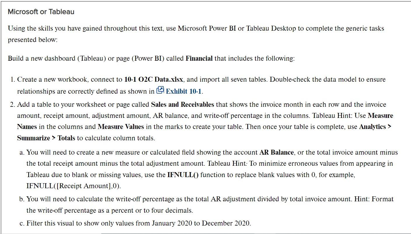 Microsoft or Tableau Using the skills you have gained | Chegg.com
