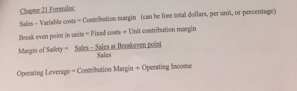 Solved Chapter 21 Formulas Sales -Variable costs | Chegg.com