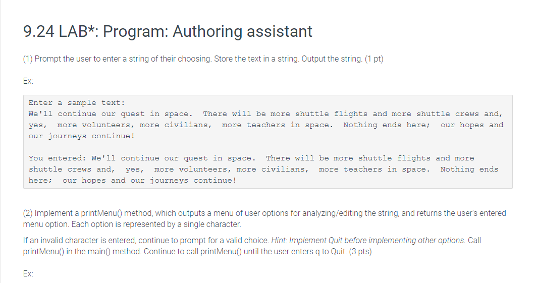 Solved 9.24 LAB*: Program: Authoring assistant (1) Prompt | Chegg.com